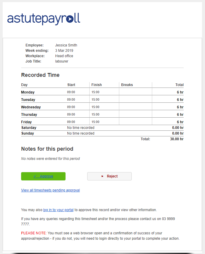 Approve a Timesheet [Approvers] – Astute Payroll Help Centre