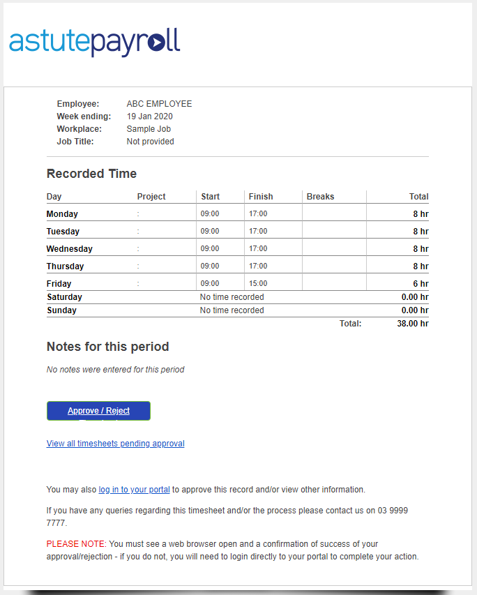 Approve a Timesheet [Approvers] – Astute Payroll Help Centre